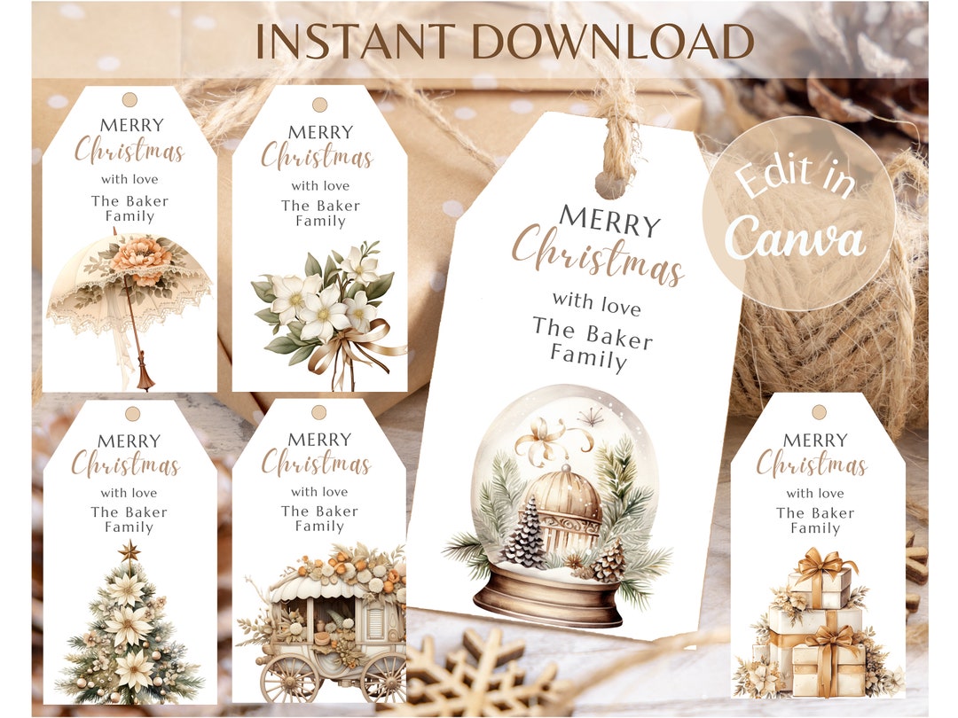 Printable Christmas Gift Tags, Boho Christmas Gift Tags, Vintage Boho ...