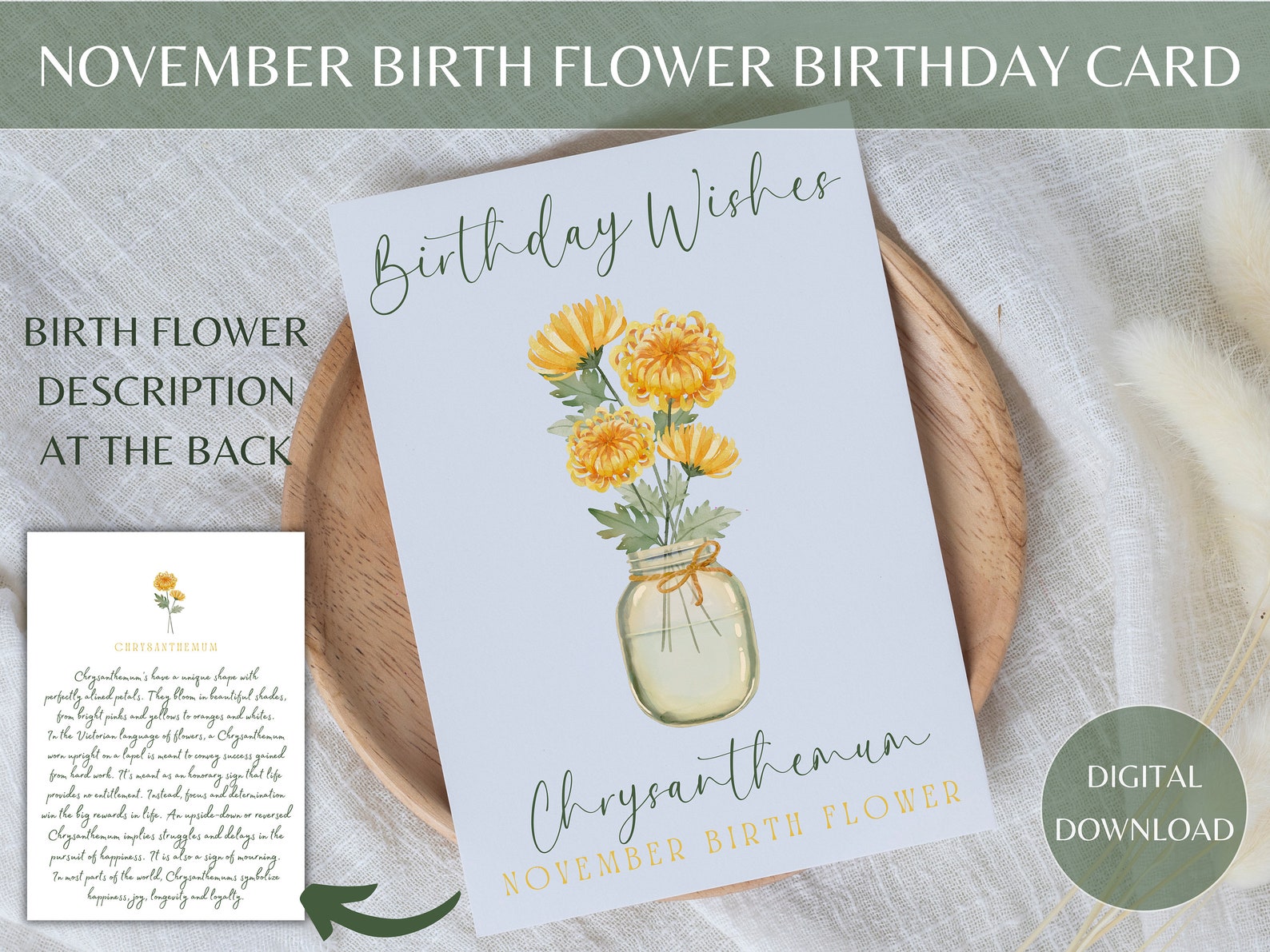 Birthday Card Printable, Happy Birthday Birth Flower Card, Birthday ...