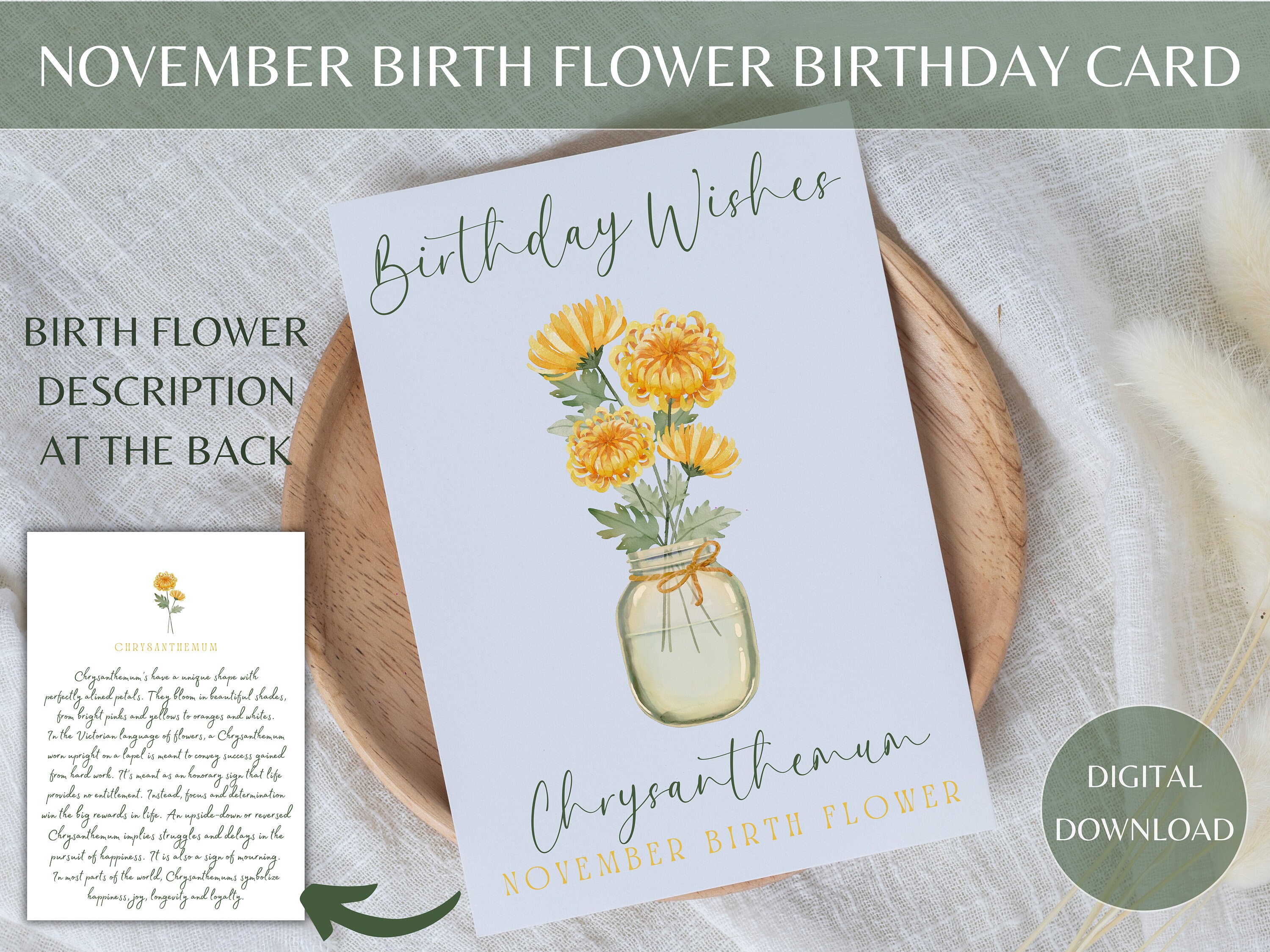 Birthday Card Printable, Happy Birthday Birth Flower Card, Birthday ...