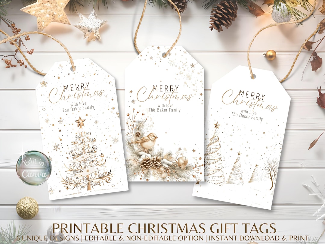 Elegant Christmas Gift Tags, Printable Holiday Favor Tags (editable) - Etsy
