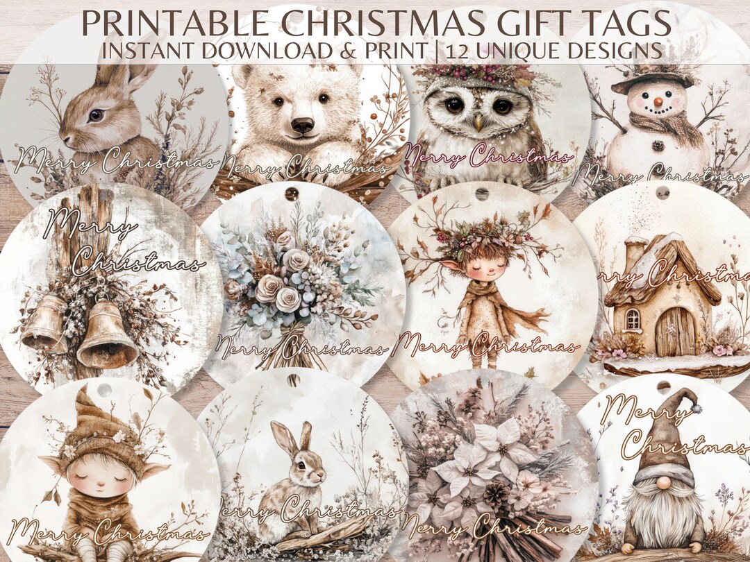 Christmas Gift Tags Printable, Boho Christmas, Merry Christmas Gift ...