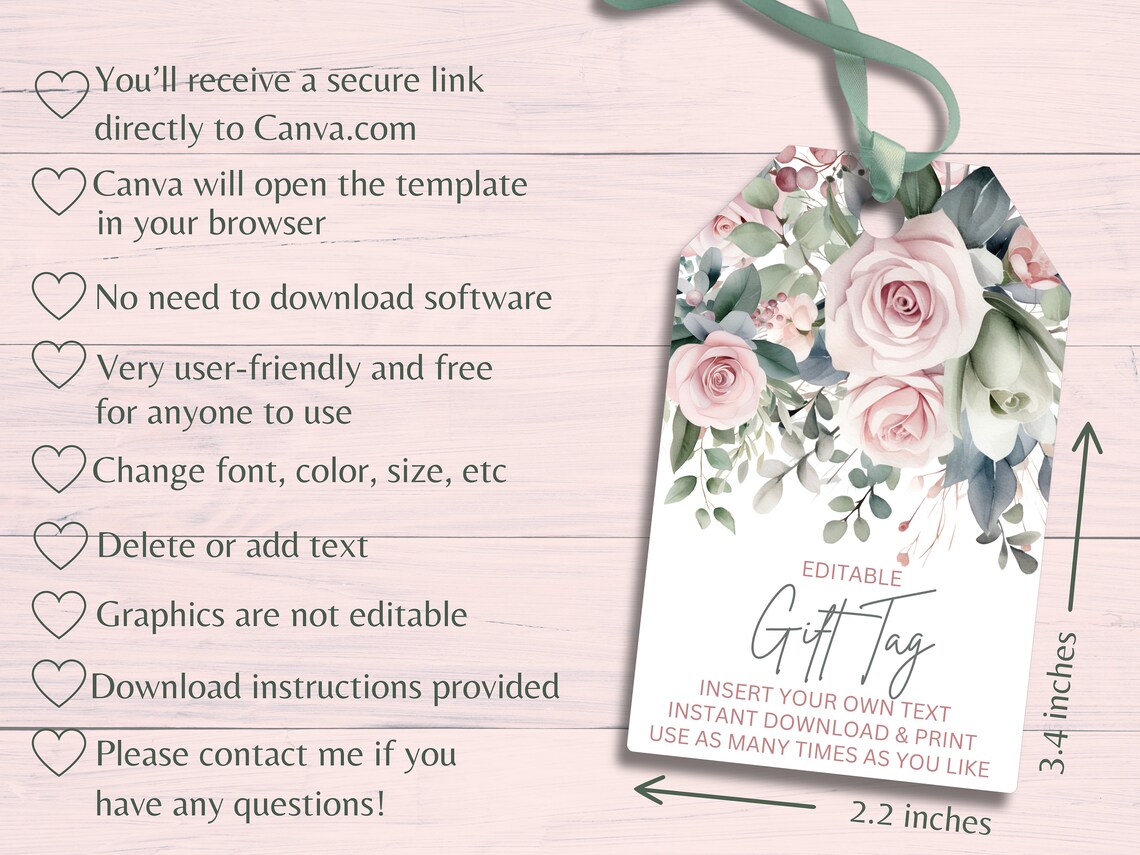 Editable Gift Tags, Editable Tag Template, Custom Gift Tags, Editable ...