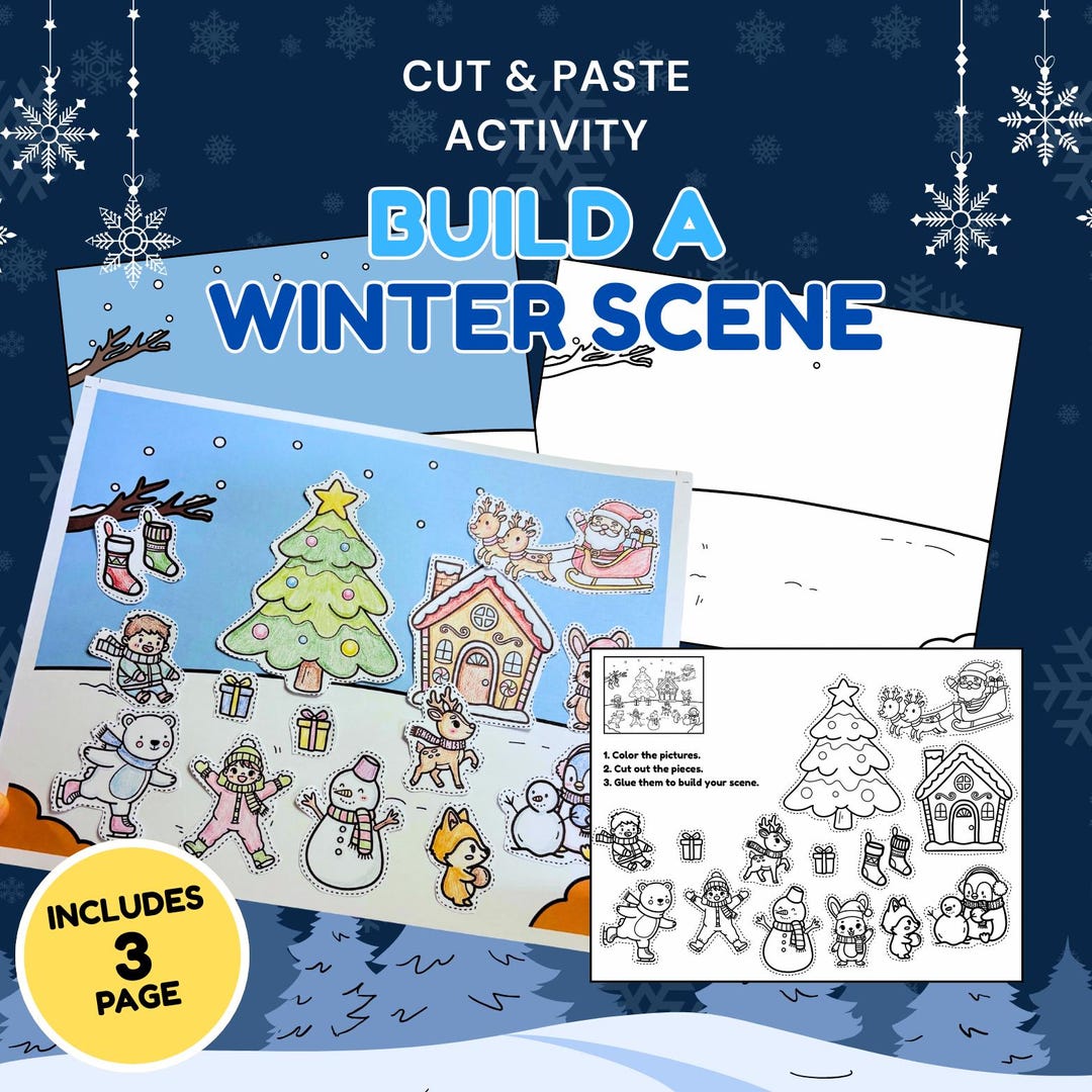 Winter Scene Cut and Paste Activity | Christmas Craft (PDF) - Etsy