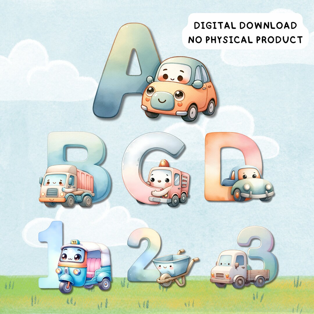 ABC and Cars: Fun Learning With Alphabet and Vehicle Illustrations - Etsy