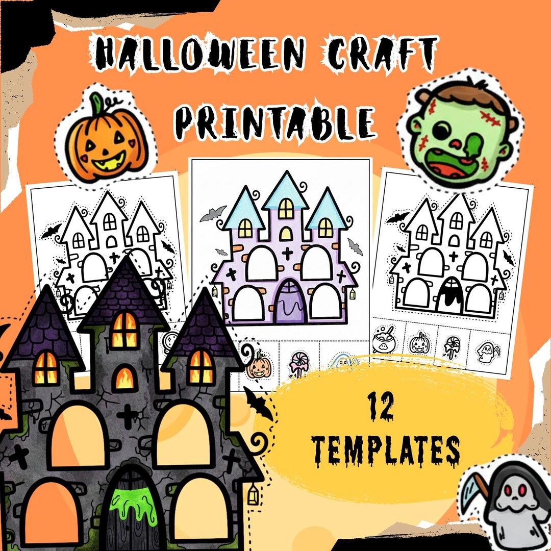 Halloween Haunted House Craft Printable: Cut, Color, Paste Activity ...