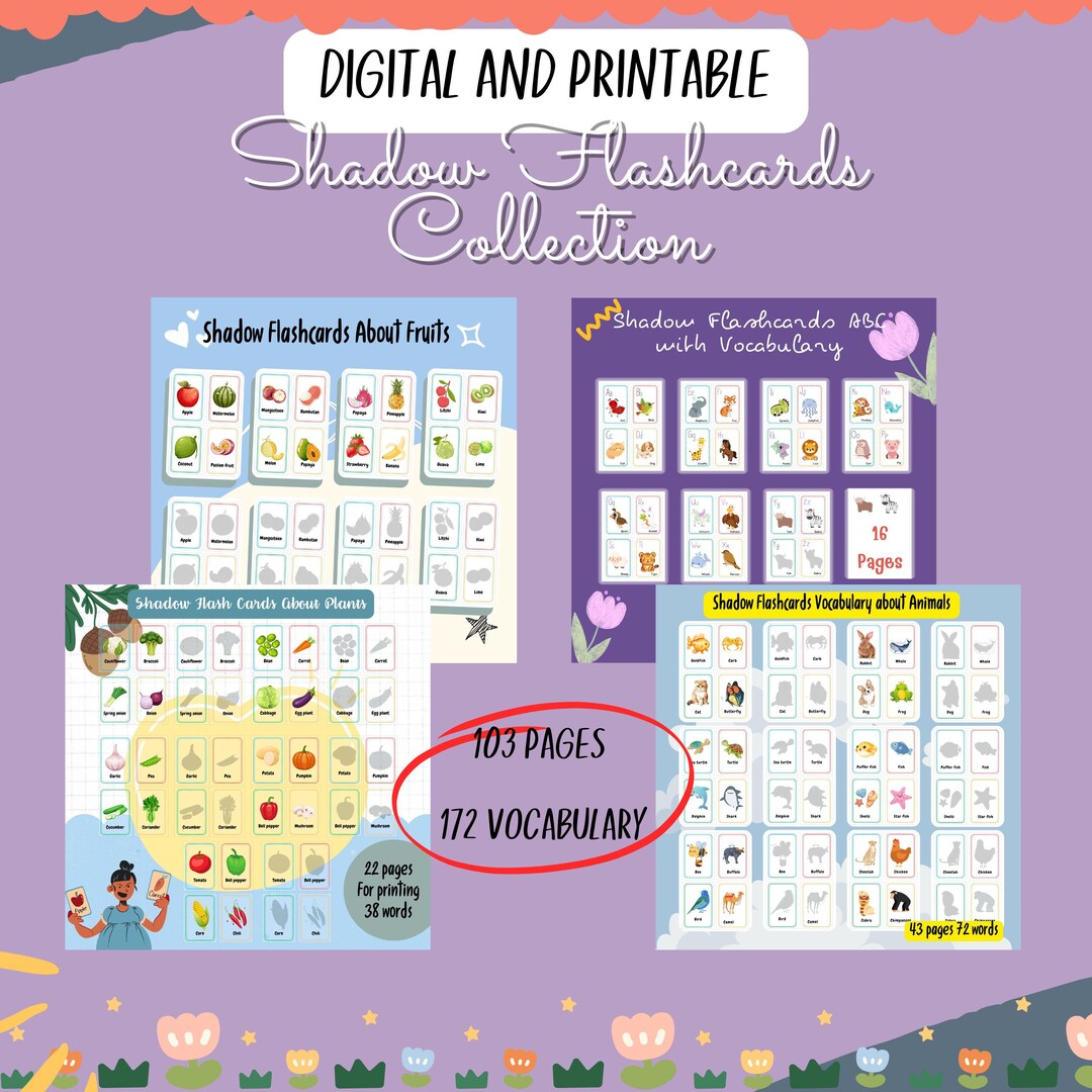 Printable Shadow Matching Flashcards | ABC, Animals, Fruits, Vegetables ...