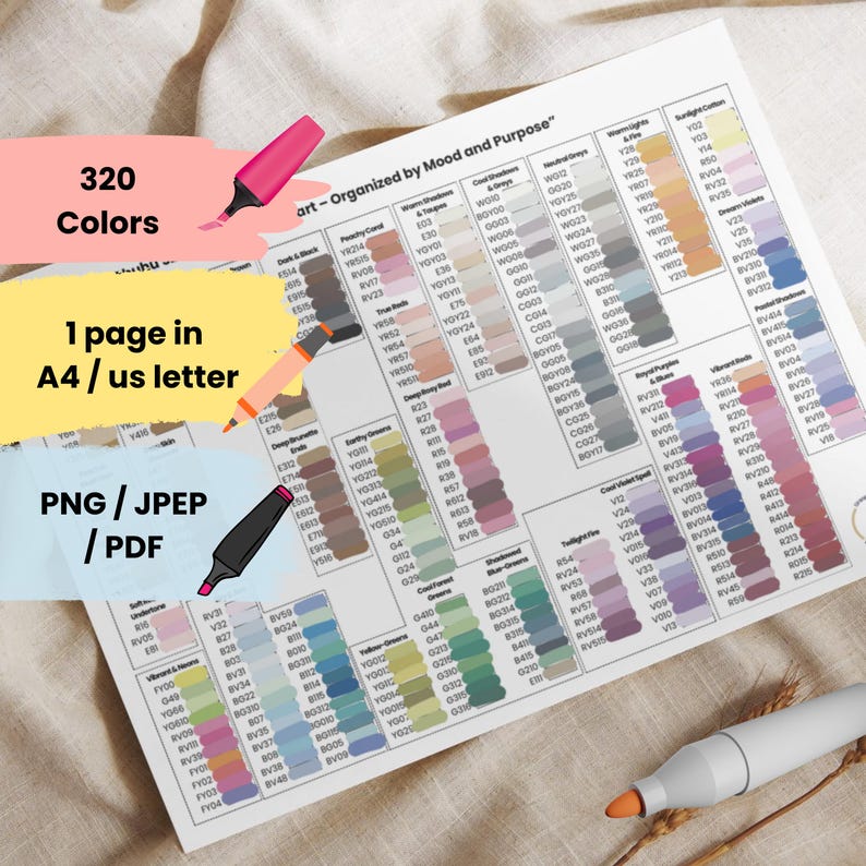 Ohuhu Marker Color Chart (320 Colors): Artist Reference Sheet (digital ...