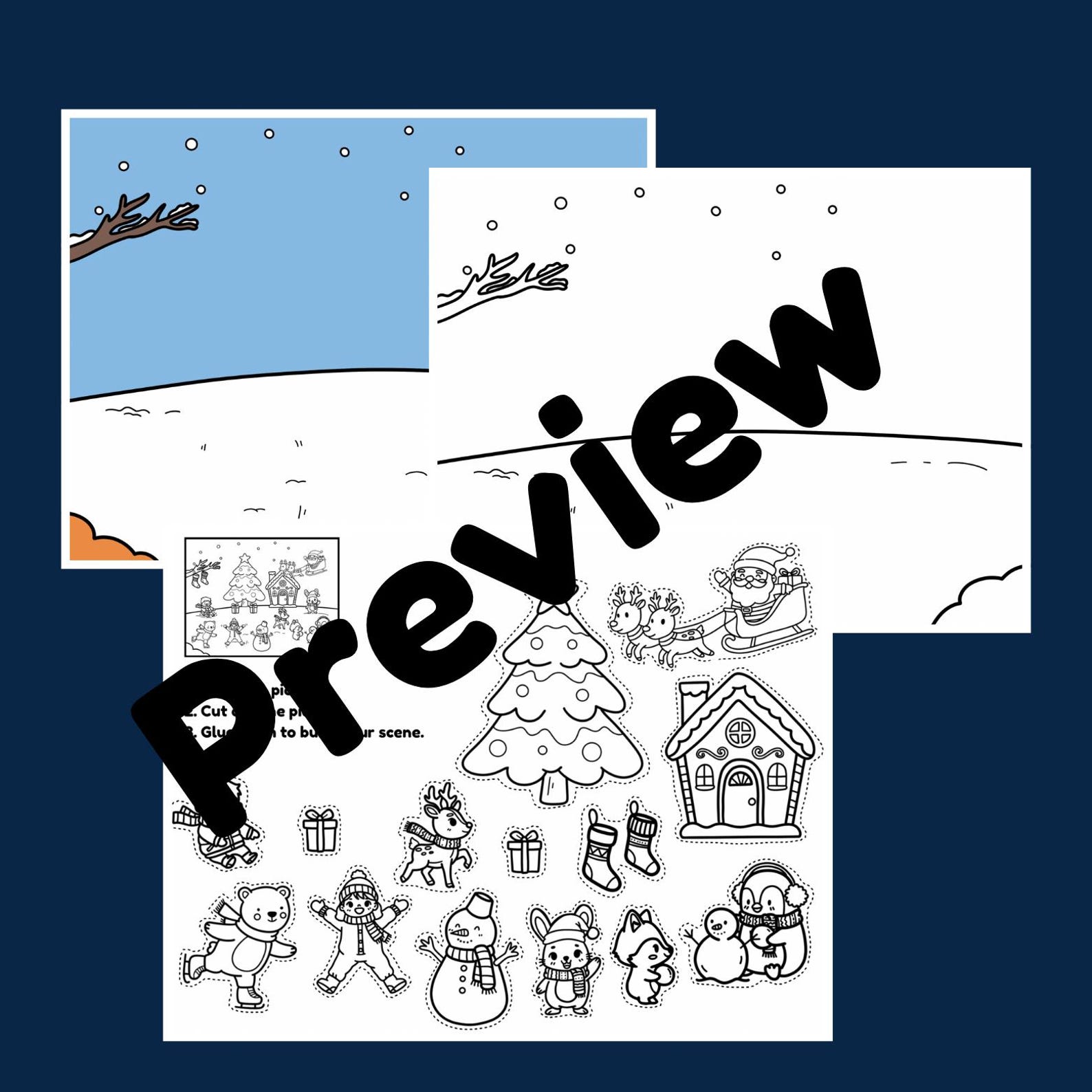 Winter Scene Cut and Paste Activity | Christmas Craft (PDF) - Etsy