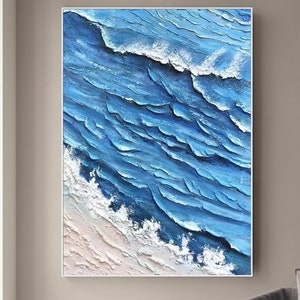 Original 3D Wave Painting White 3D Texture Art Thick Acrylic Blue ...
