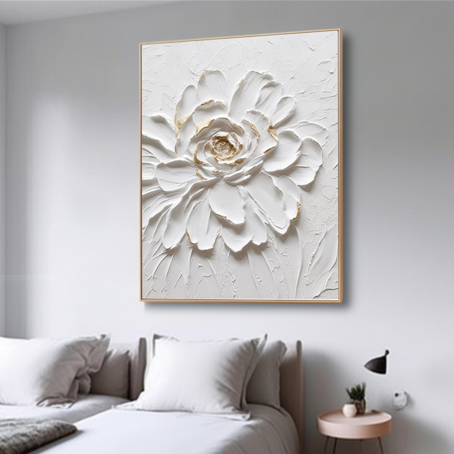 Original Black and White Flower Painting, 3D Heavy Texture, Wall Art ...