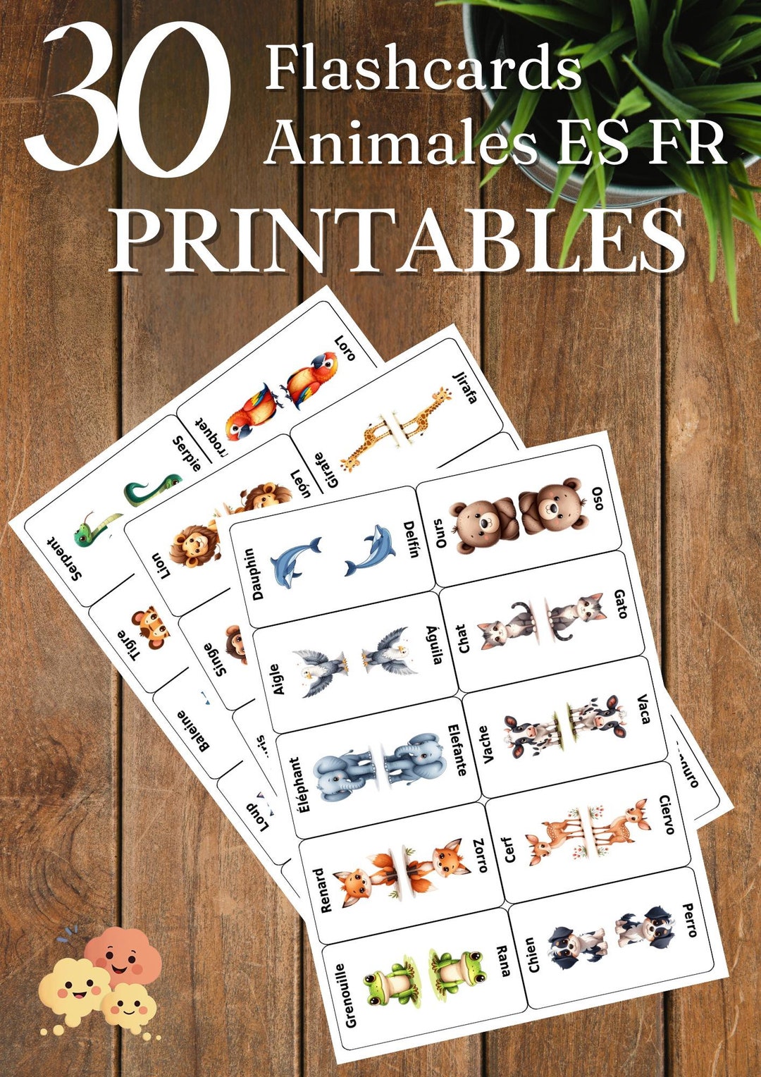 30 Bilingual Spanish-french Animal Flashcards | Digital Kids Learning ...