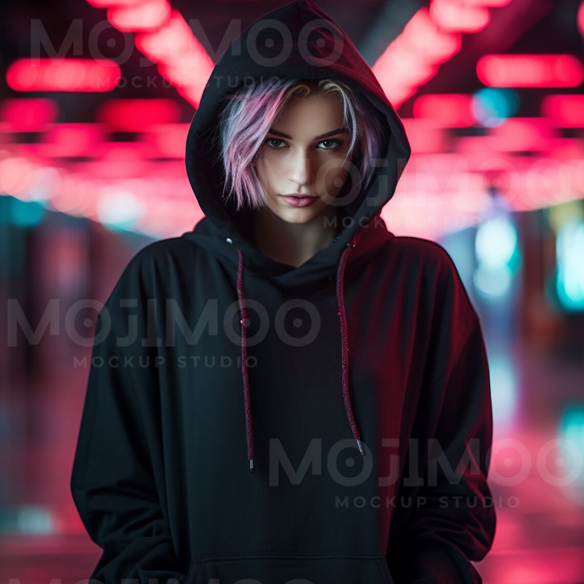 Cyberpunk Neon Alternative Black Hoodie Mockup - Etsy