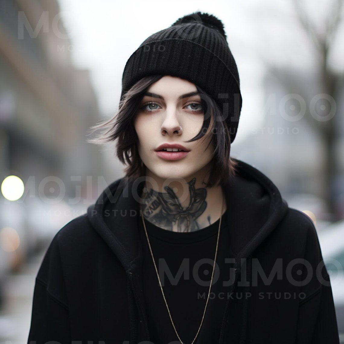 Alternative Goth Black Beanie Mockup - Etsy