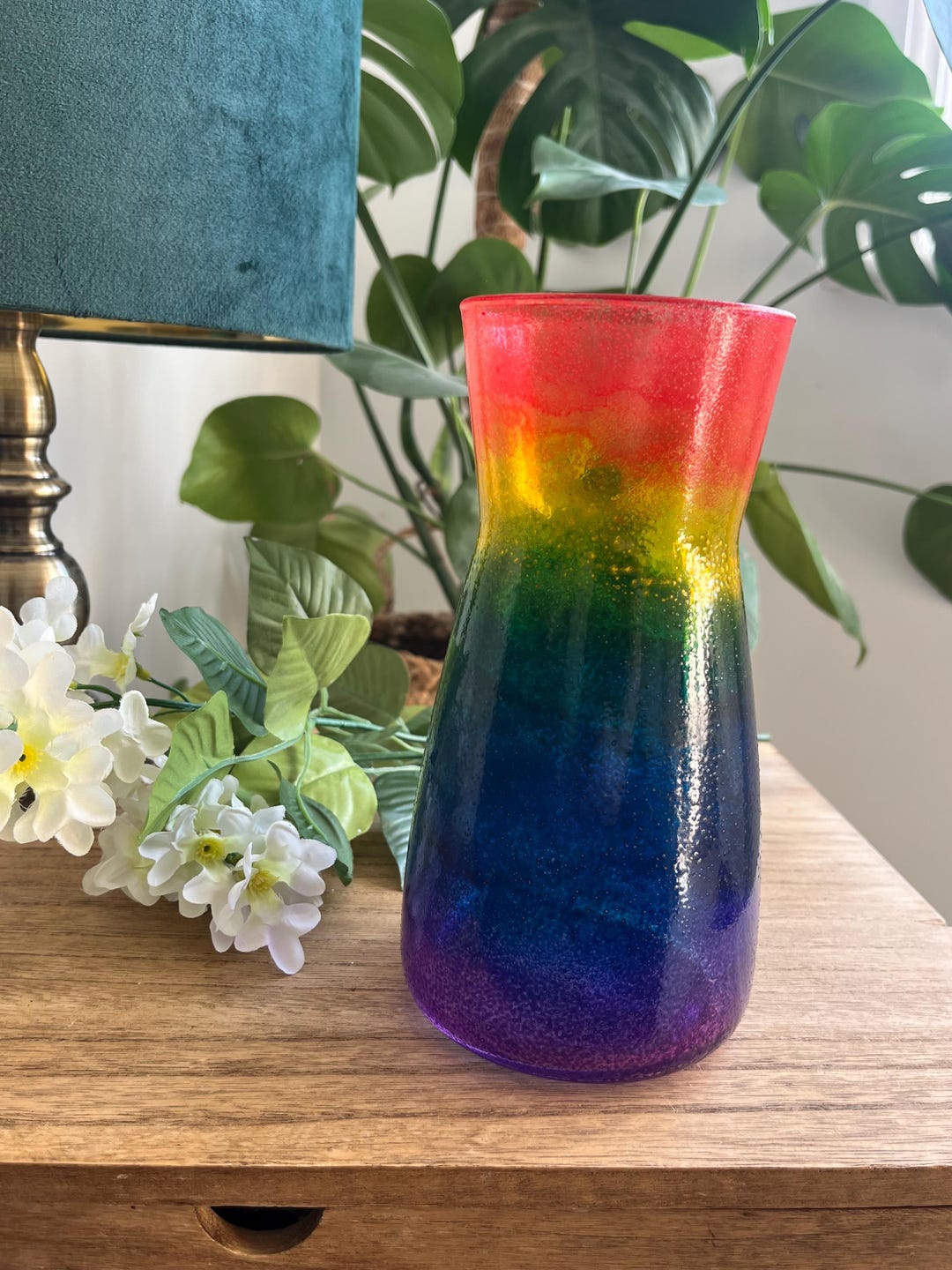 Hand Painted Rainbow Colour Colourful Glass Bud Vase Unique Gift Home ...