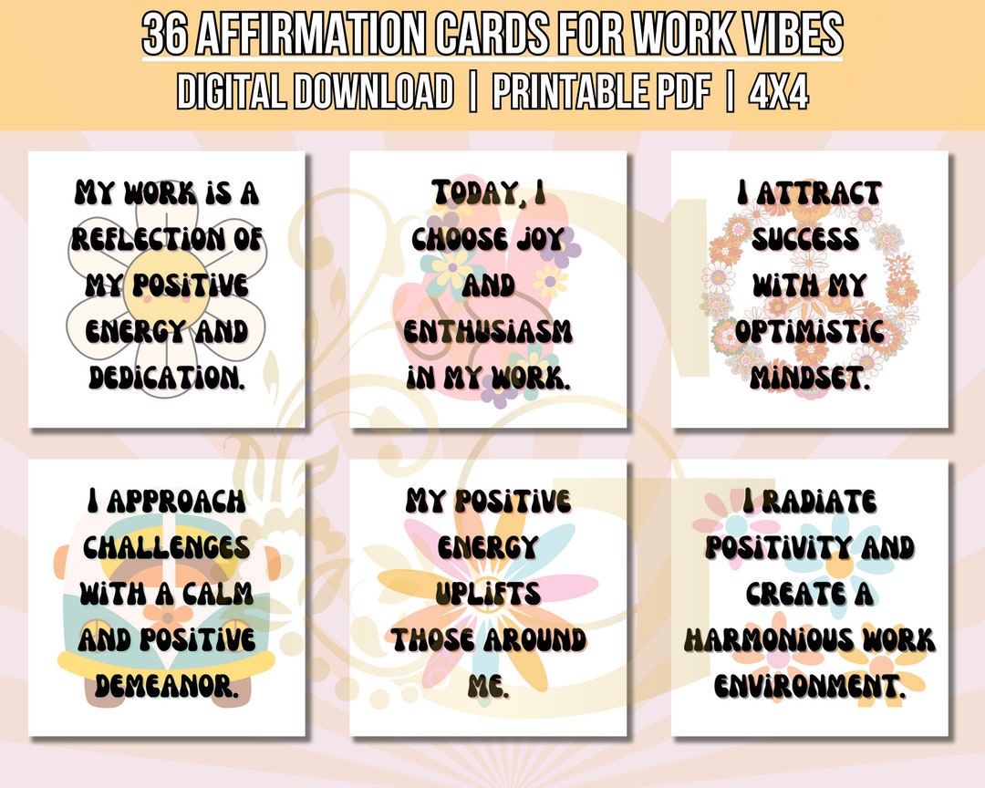 36 Digital Download Affirmation Cards Work Vibes. Instant Download ...