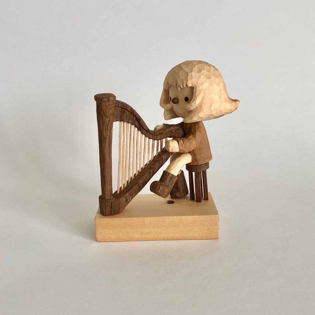 Handmade Wooden Carving Harp Sculpture, Hand Carved Wood Figurine - Etsy