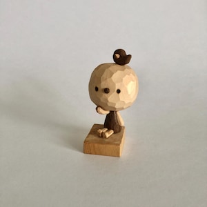 Handmade Wooden Carving Human and Bird Sculpture, Hand Carved Wood ...