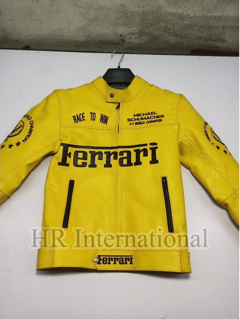 Ferrari F1 Yellow Racing Jacket Men Cowhide Leather Formula Man F1 ...