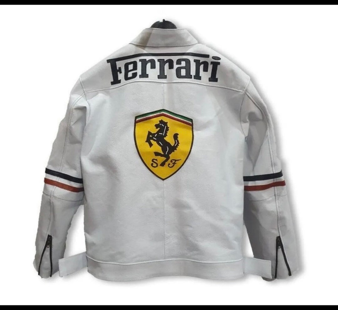 Mens White Ferrari Racing Jacket Mens Motorcycle Ferrari Biker - Etsy