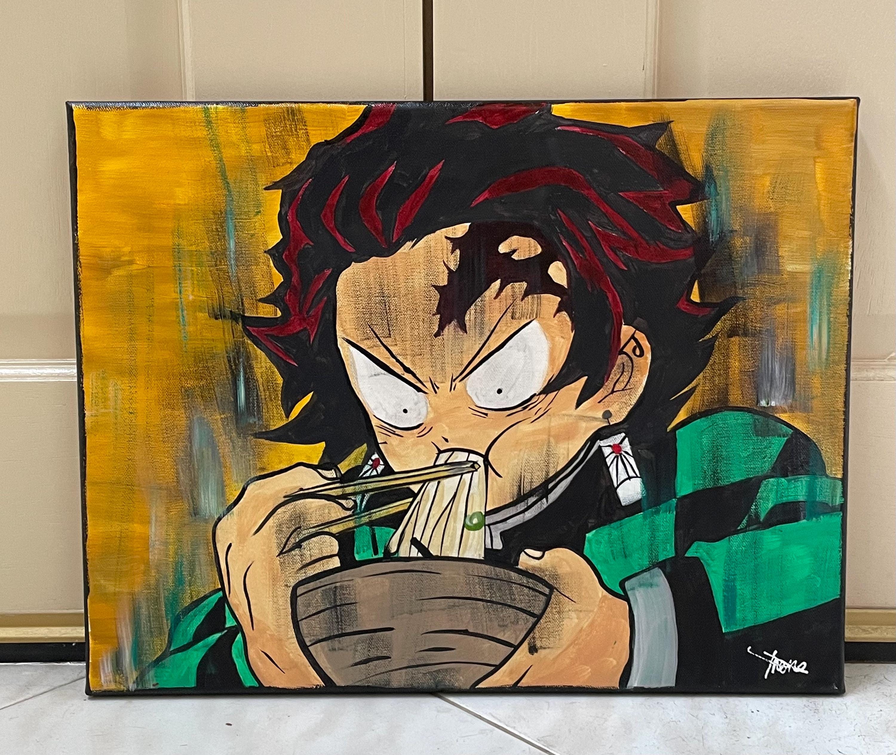 Tanjiro Eating Ramen Demon Slayer Hand-painted on Canvas - Etsy