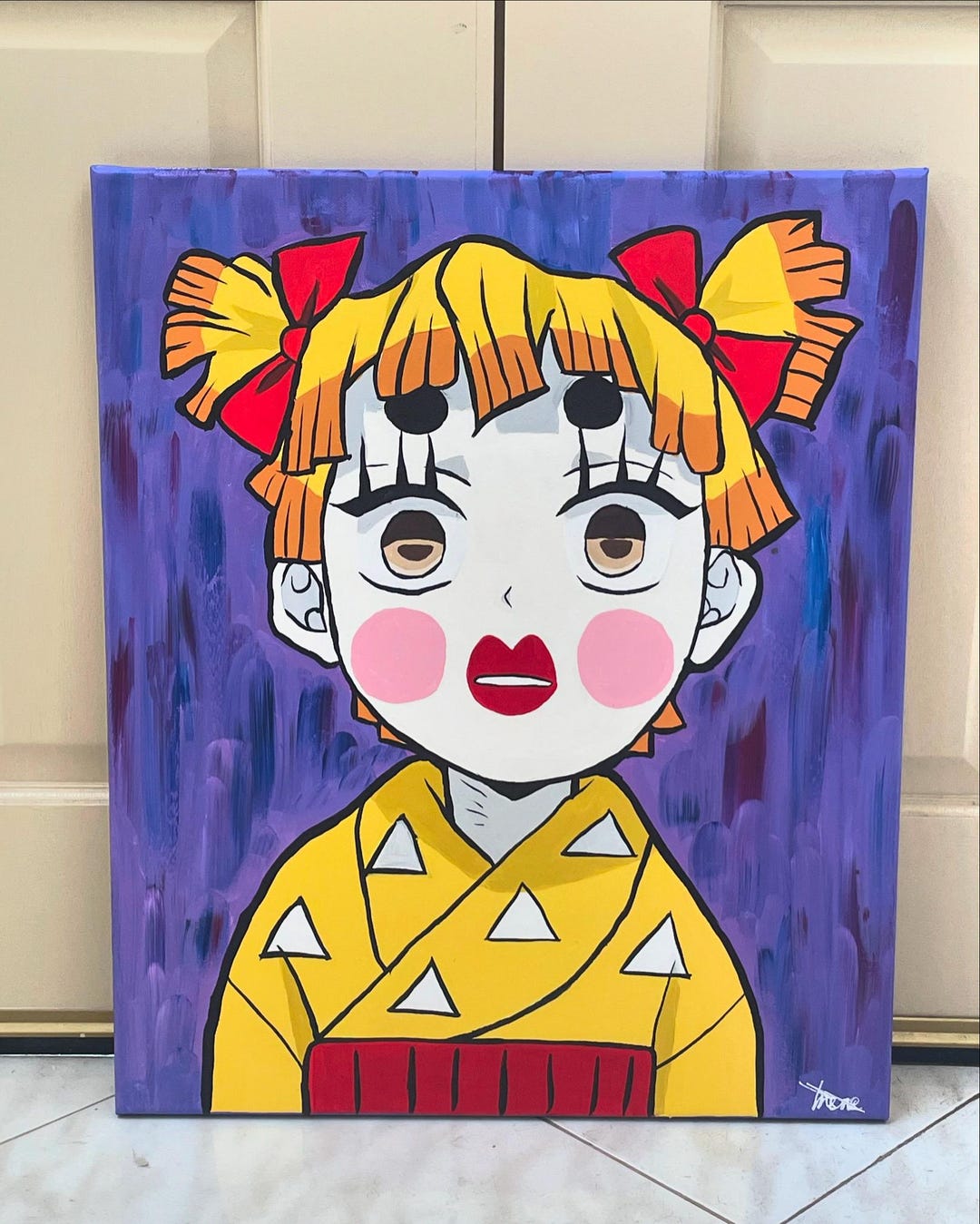 Zenitsu Makeover - Demon Slayer - Hand - Painted Canvas Art - Etsy