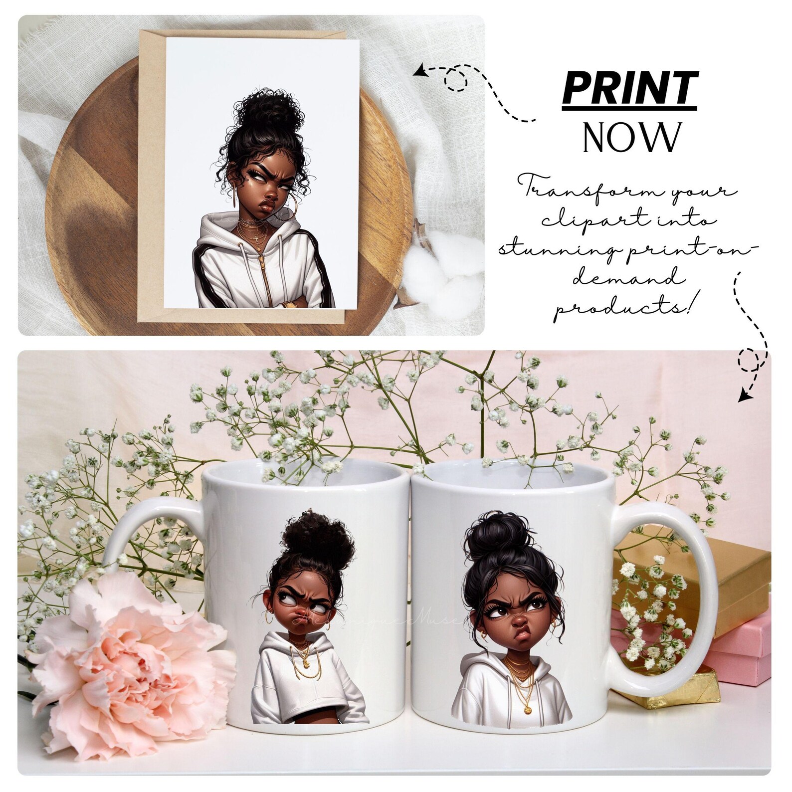 Quirky Stank Face Black Girl Clipart Bundle, Sassy Black Girl, Afro ...
