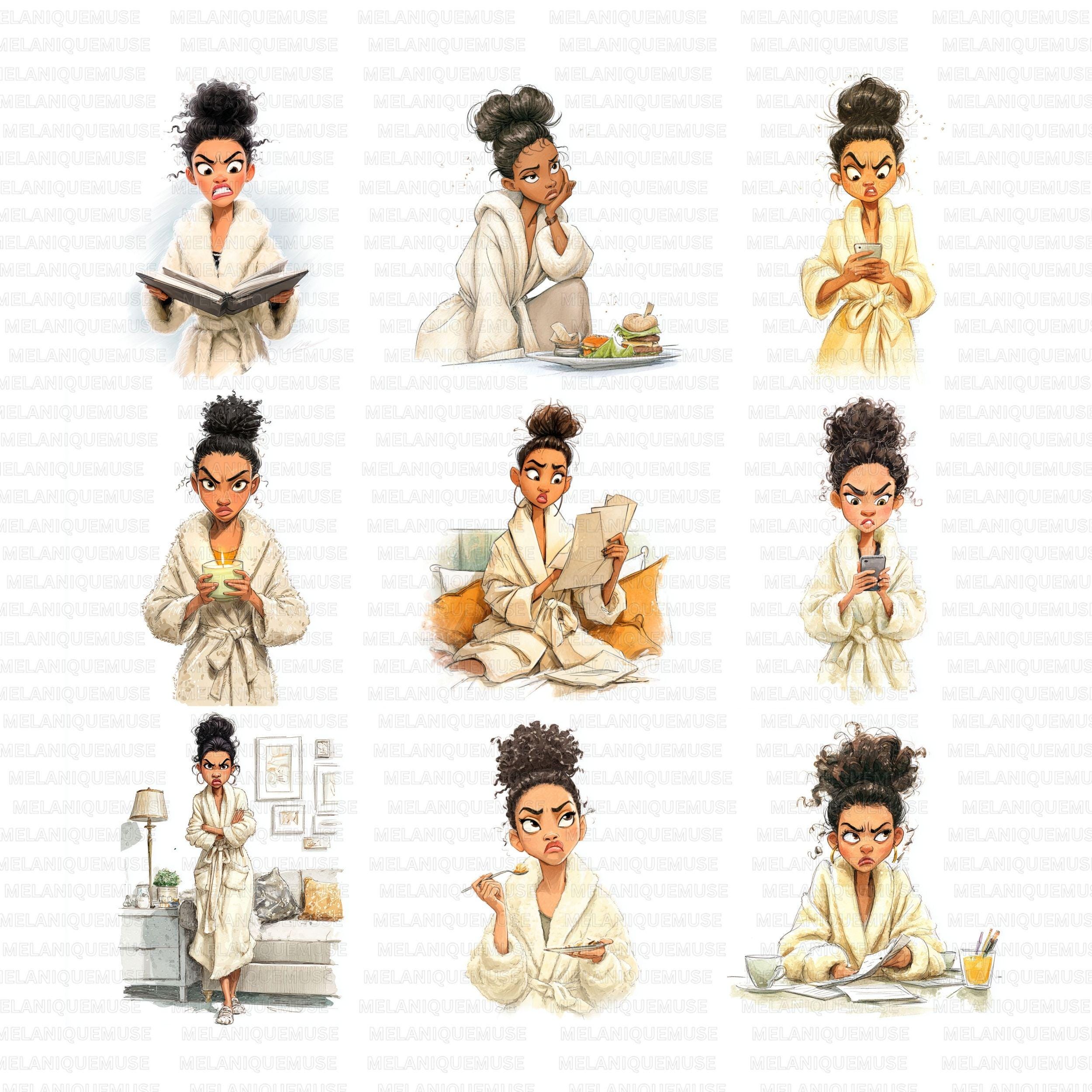Funny Stank Face Black Woman Clipart Bundle, Sassy Girl Cartoon ...