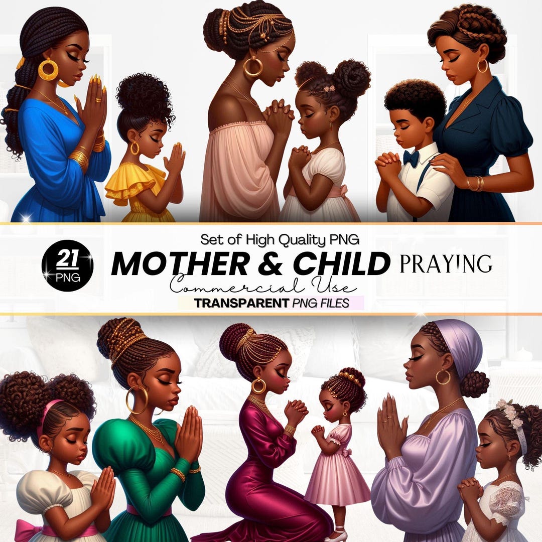 Mother and Child Praying, Black Girl Praying Clipart, Family Praying ...