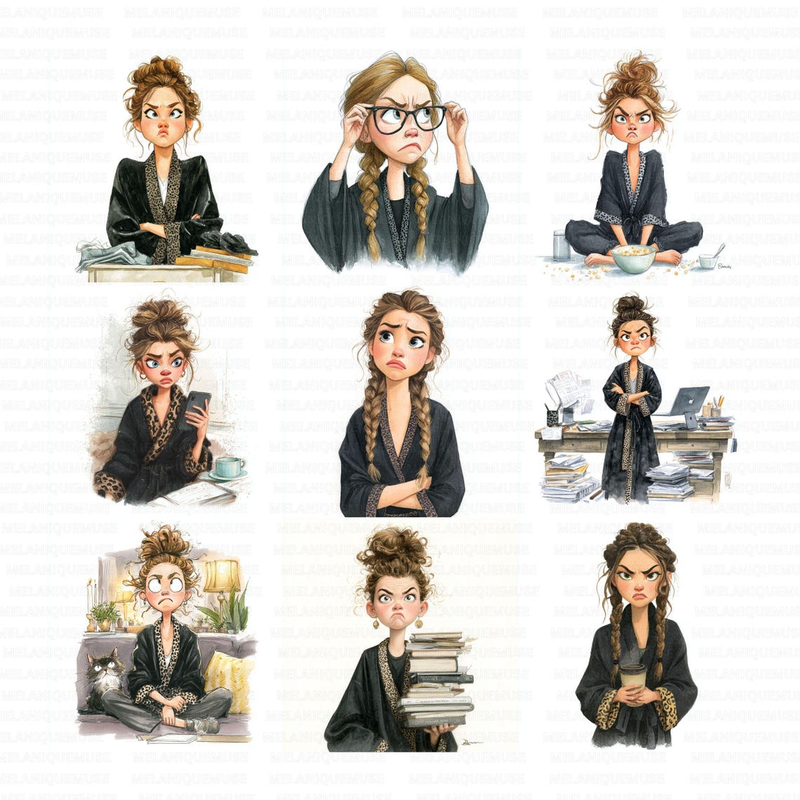 Funny Stank Face Woman Clipart Bundle, Sassy Girl Cartoon Expressions ...