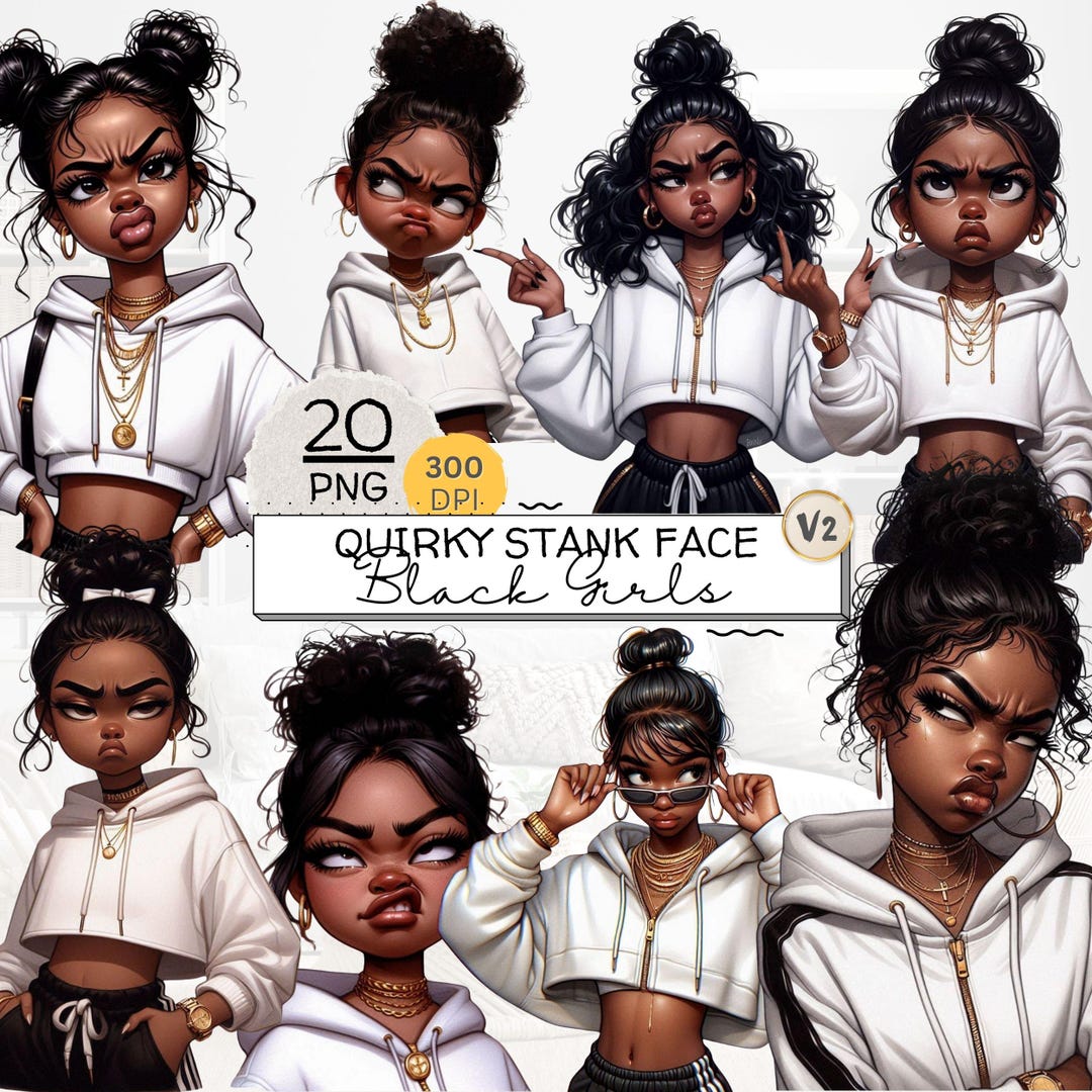 Quirky Stank Face Black Girl Clipart Bundle, Sassy Black Girl, Afro ...