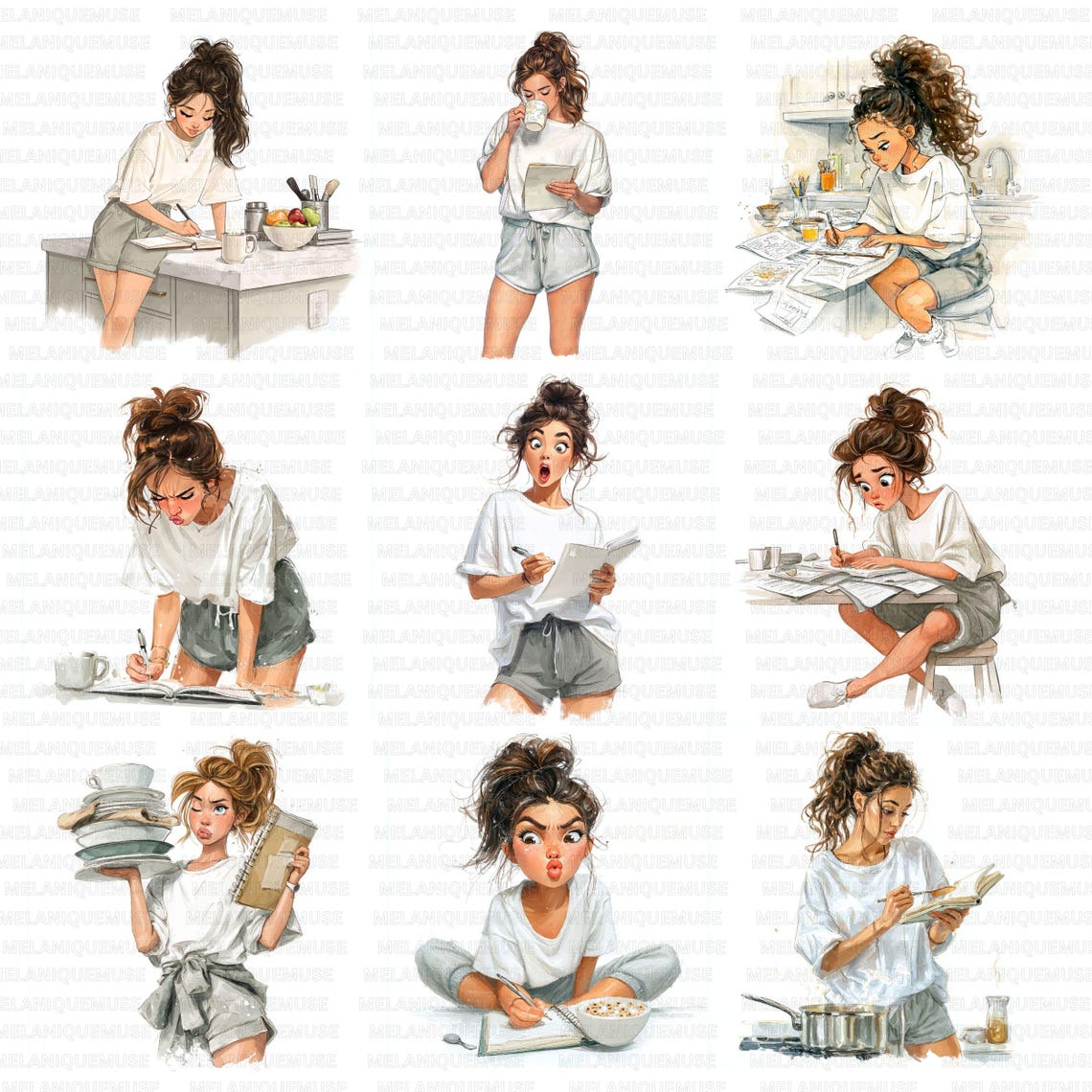 Funny Planner Girl Clipart Bundle, Kitchen Planning, Quirky Girl ...