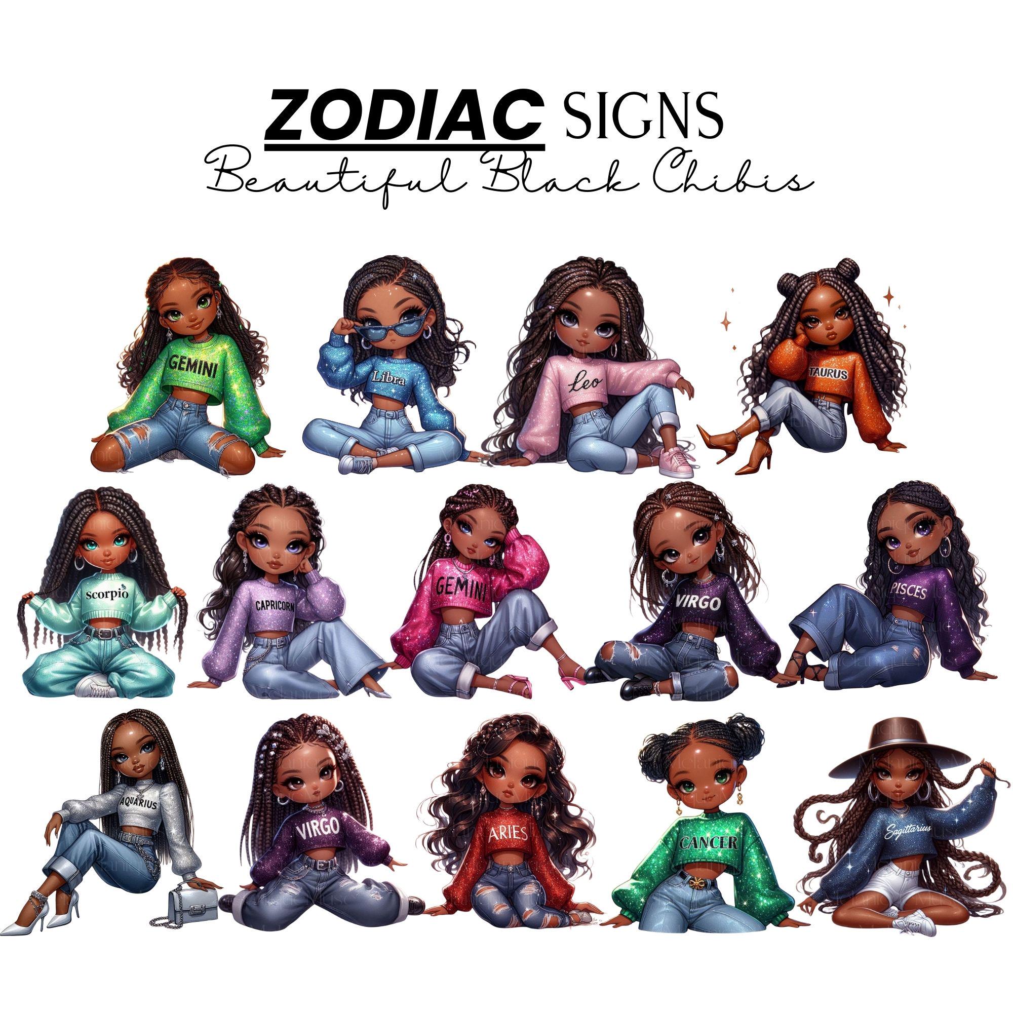 Black Girl Zodiac PNG African American Zodiac Bundle Set of 12 Clipart ...