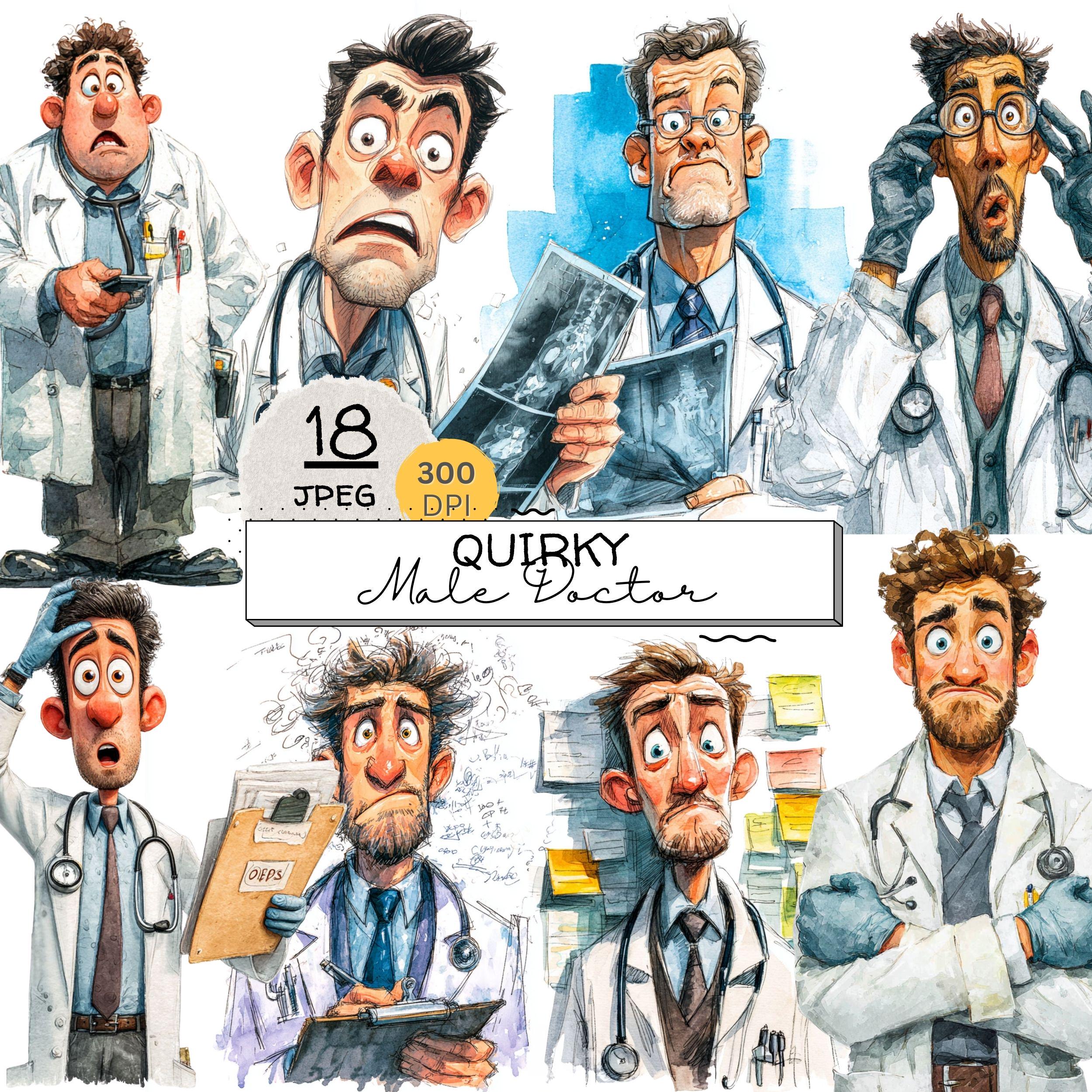 Funny Male Doctor Jpeg Clipart Bundle, Quirky Medical Worker, Nurse ...