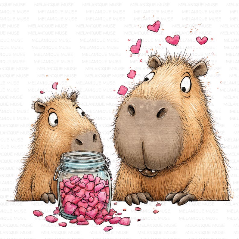 Quirky Valentine Capybara Png Clipart Bundle, Funny Animal Hearts ...