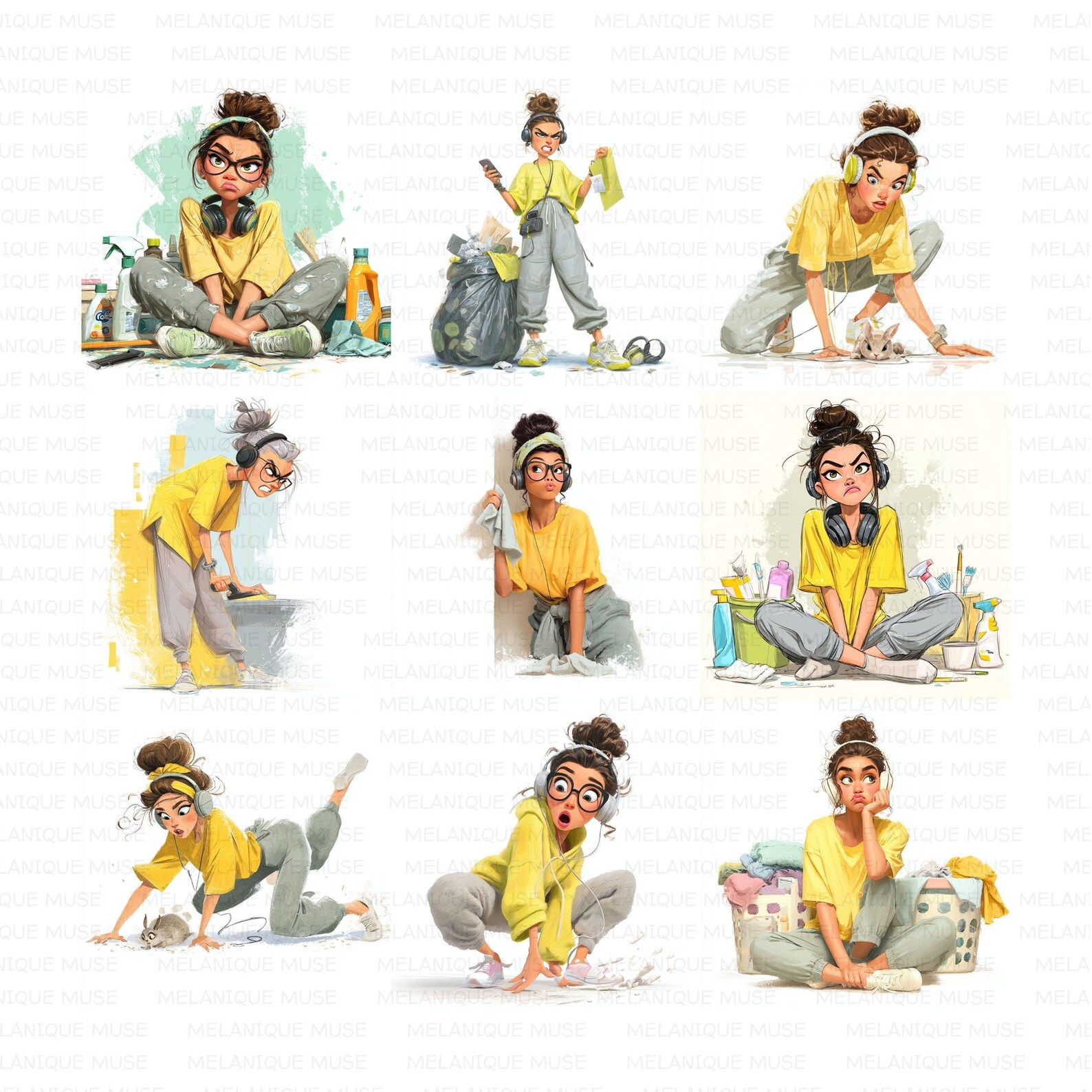 Funny House Cleaning Woman Clipart, Laundry Day, Household Chores ...