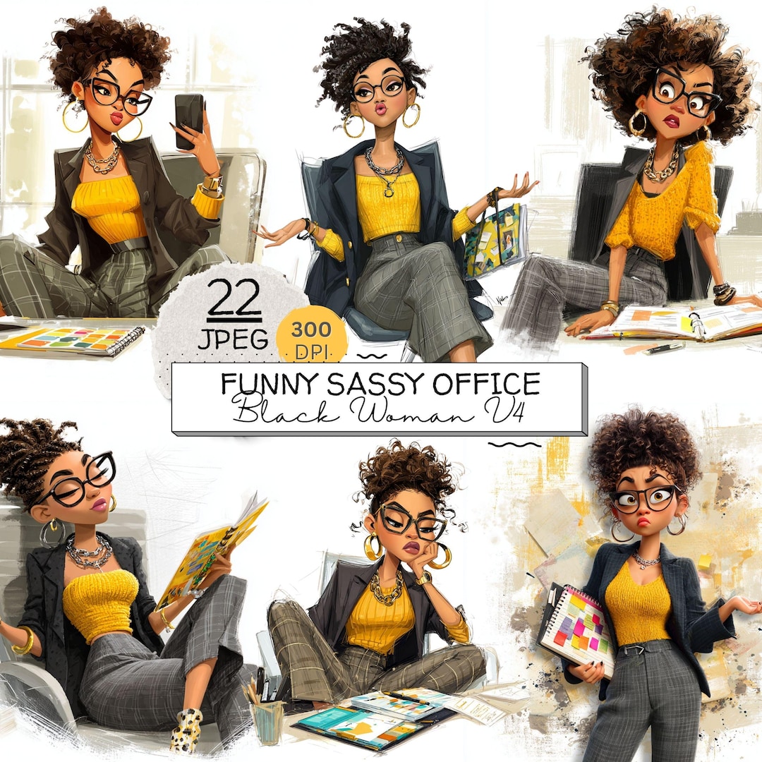 Quirky Sassy Office Black Woman Clipart, Funny Boss Lady, Corporate ...