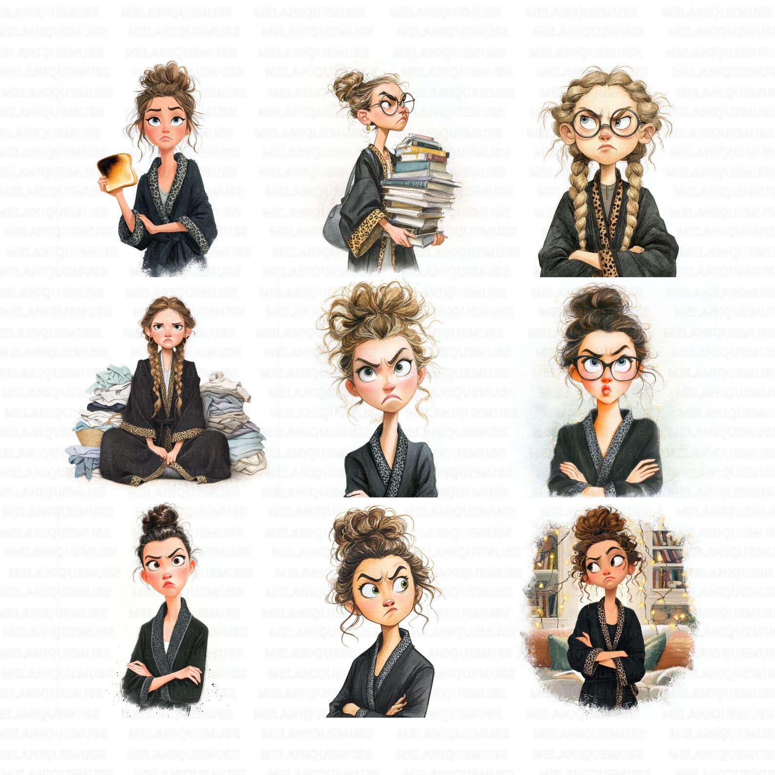 Funny Stank Face Woman Clipart Bundle, Sassy Girl Cartoon Expressions ...