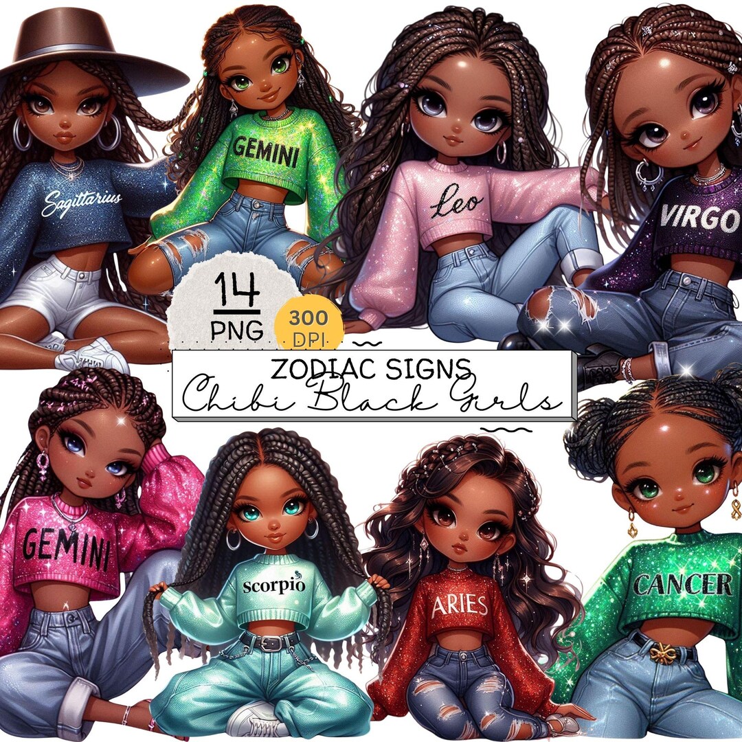Black Girl Zodiac PNG African American Zodiac Bundle Set of 12 Clipart ...