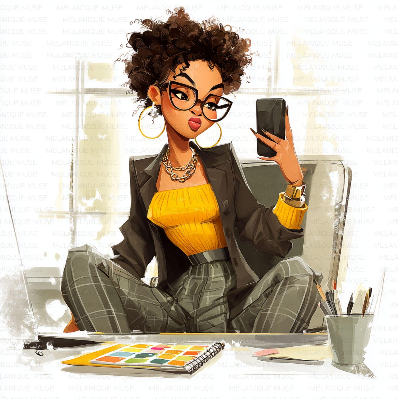 Quirky Sassy Office Black Woman Clipart, Funny Boss Lady, Corporate ...