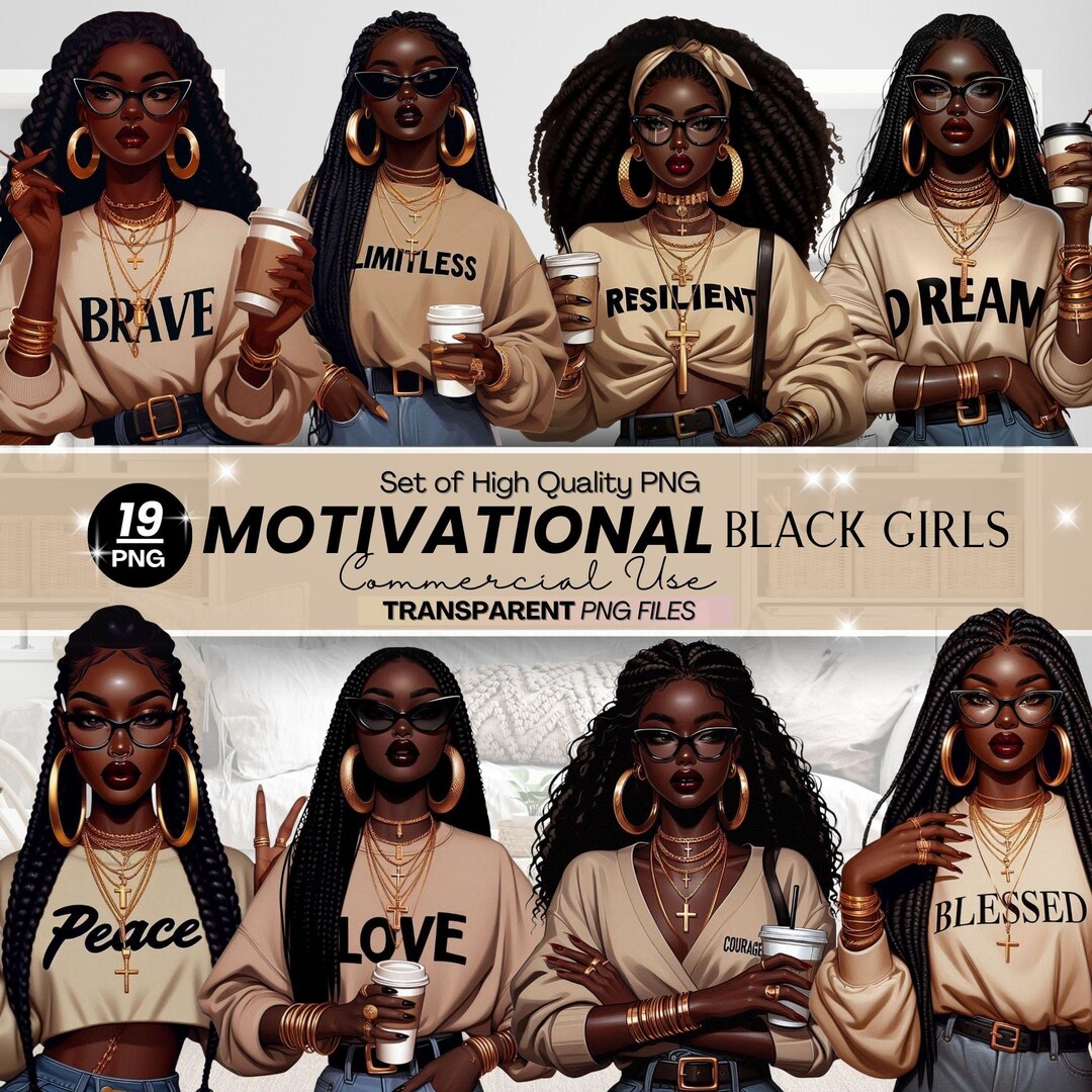 19 Black Girl Motivation Clipart Bundle, Inspirational Fashionable Girl ...