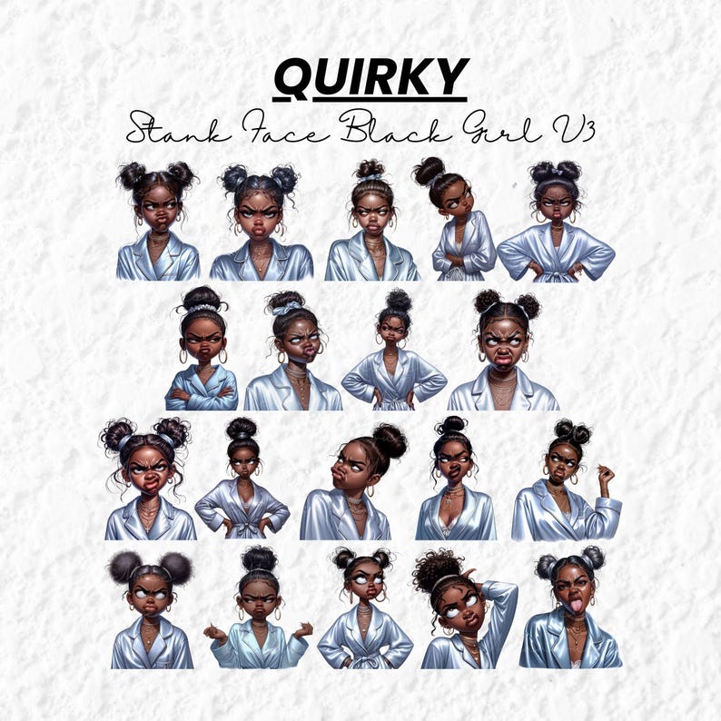 Stank Face Black Girl, Quirky Attitude Black Girl Clipart Bundle, Black ...