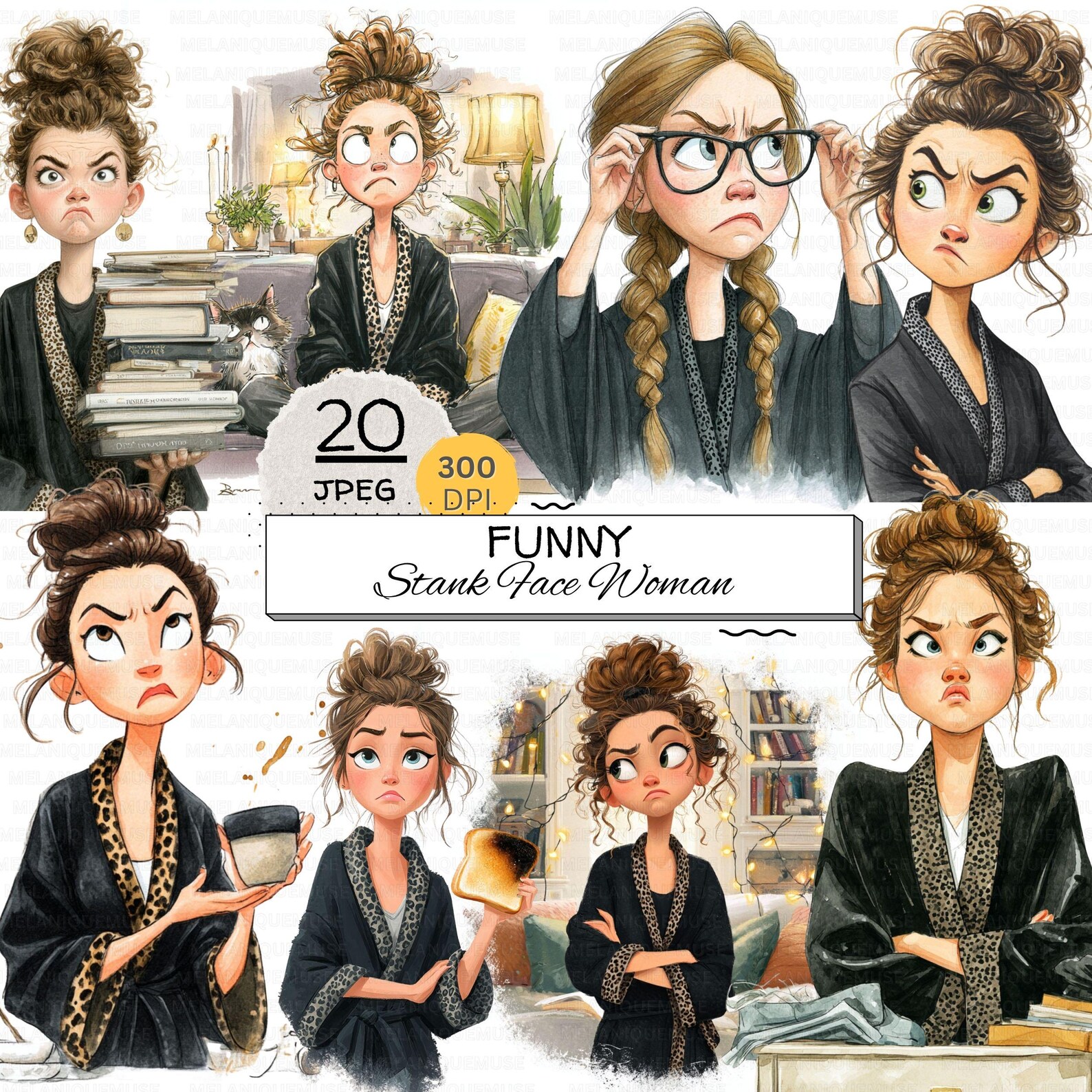 Funny Stank Face Woman Clipart Bundle, Sassy Girl Cartoon Expressions ...