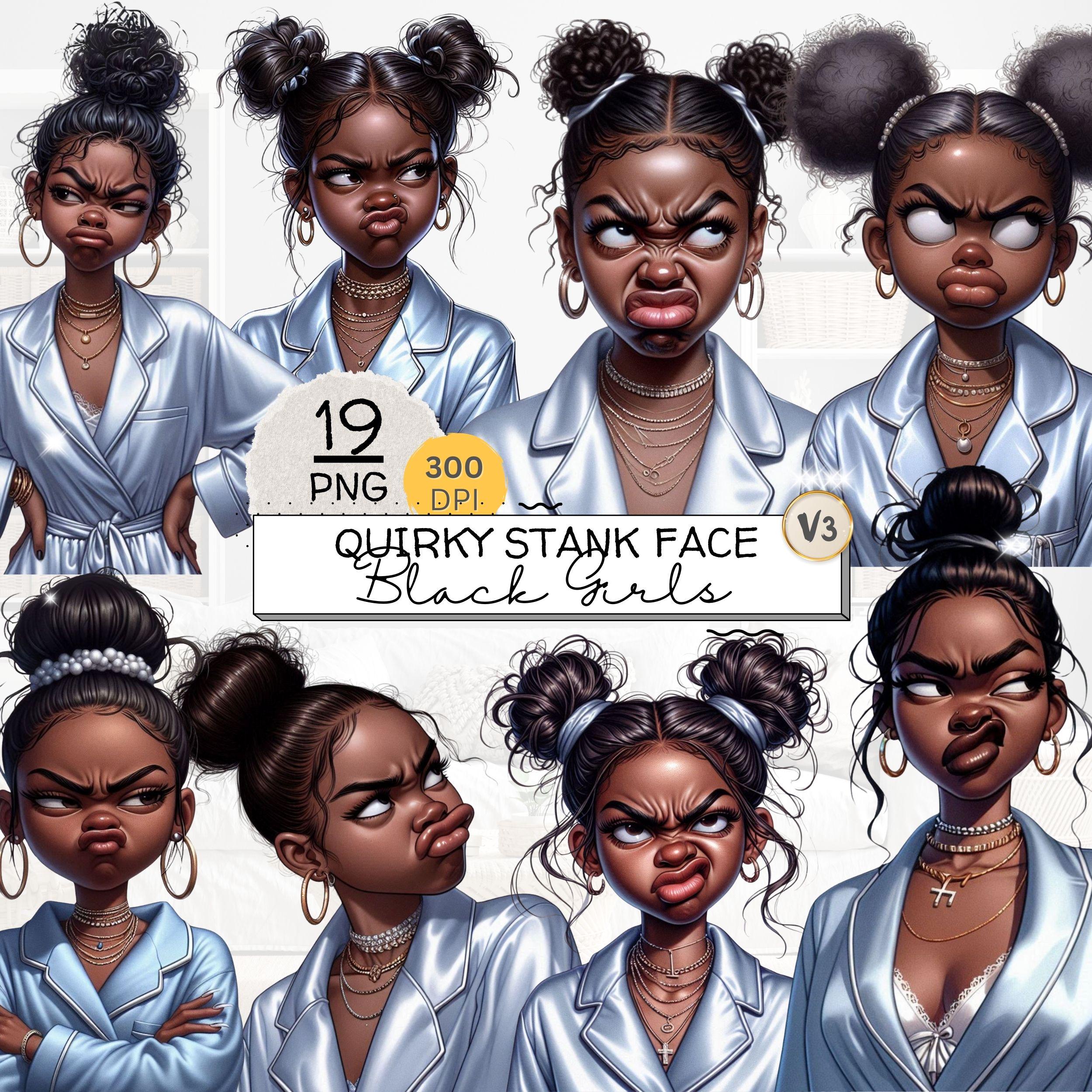 Stank Face Black Girl, Quirky Attitude Black Girl Clipart Bundle, Black ...