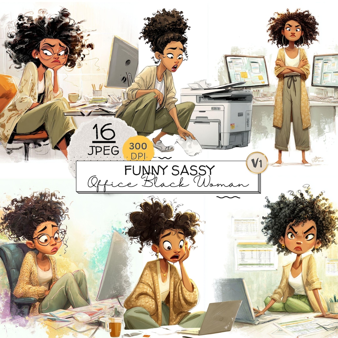 Funny Sassy Office Worker Black Woman Clipart, Office Life, Boss Girl ...
