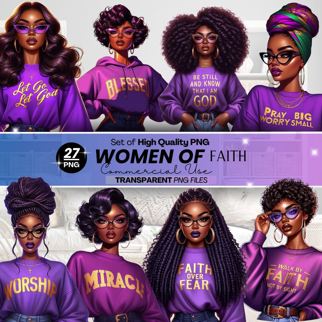 27 Women of Faith Quotes Clipart Bundle, Black Girl Praying PNG Jesus ...
