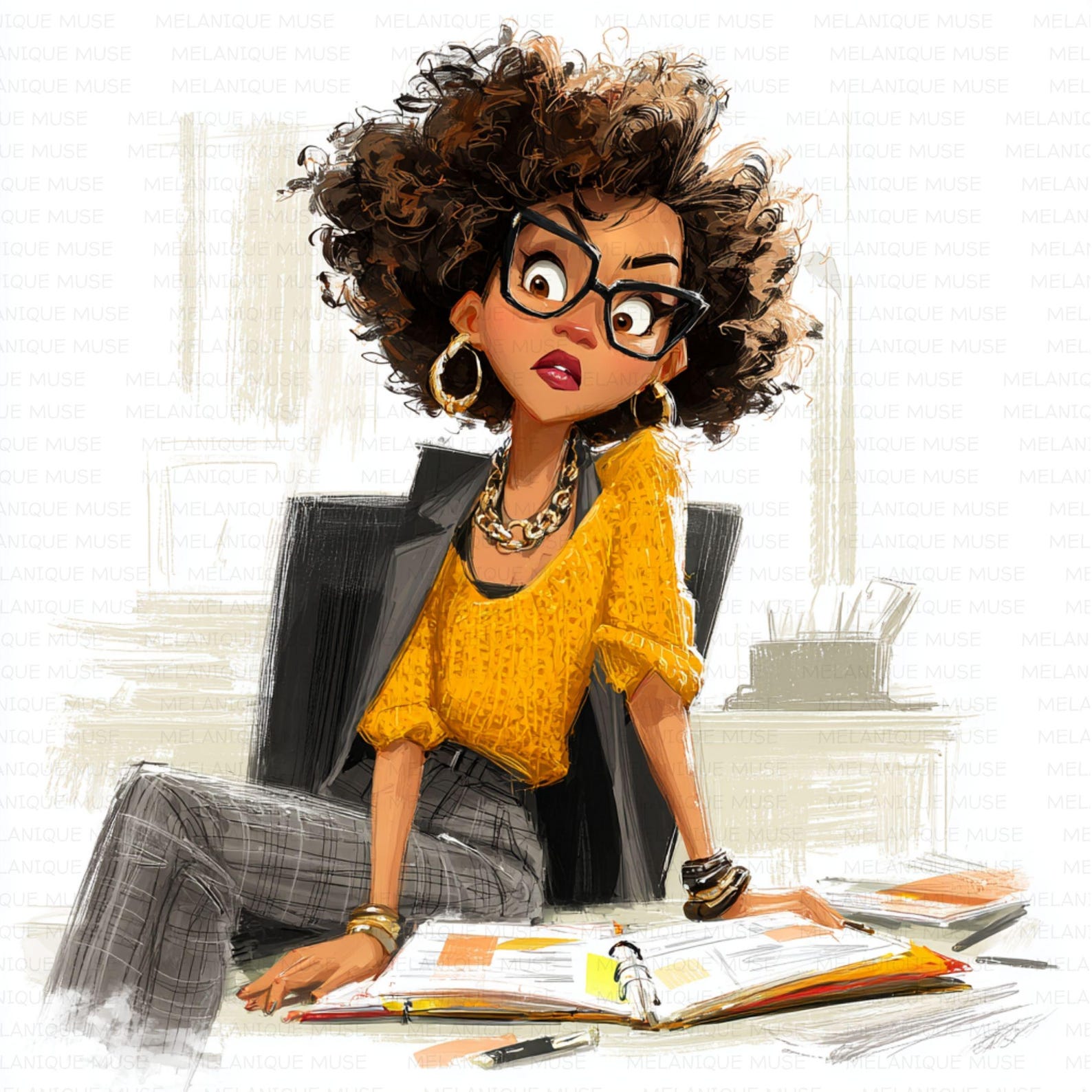 Quirky Sassy Office Black Woman Clipart, Funny Boss Lady, Corporate ...