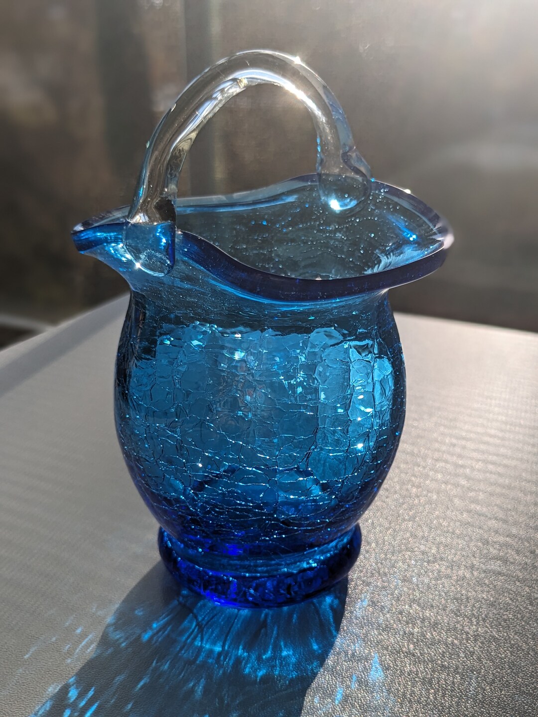 Hand Blown Pilgrim Crinkle Glass Basket in Cobalt Blue - Etsy