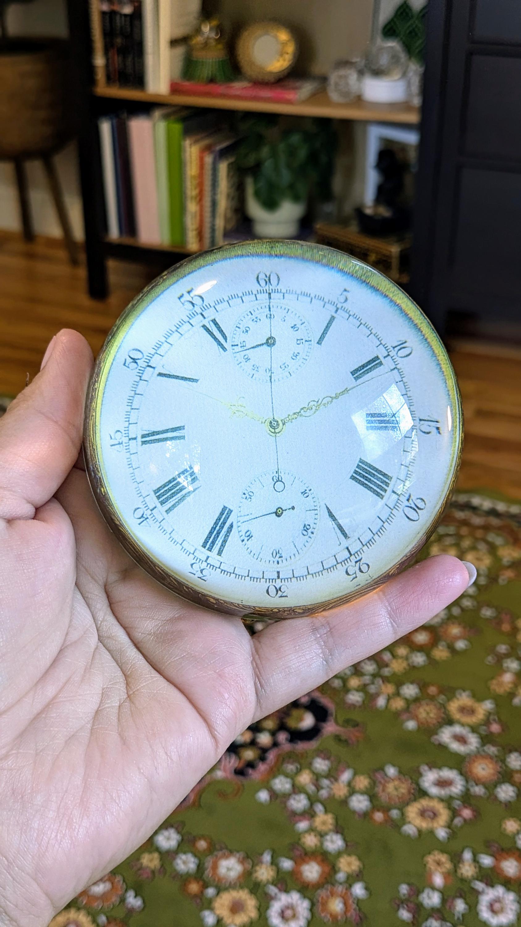 Durwin Rice New York Dome Paperweight With Antique Clock Face Signed ...