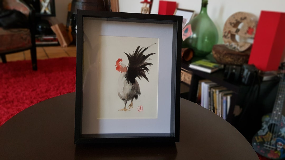 Ink and Watercolor Painting of Rooster - Etsy