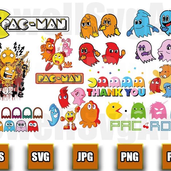 Pac Man and Ghosts Svg - Etsy